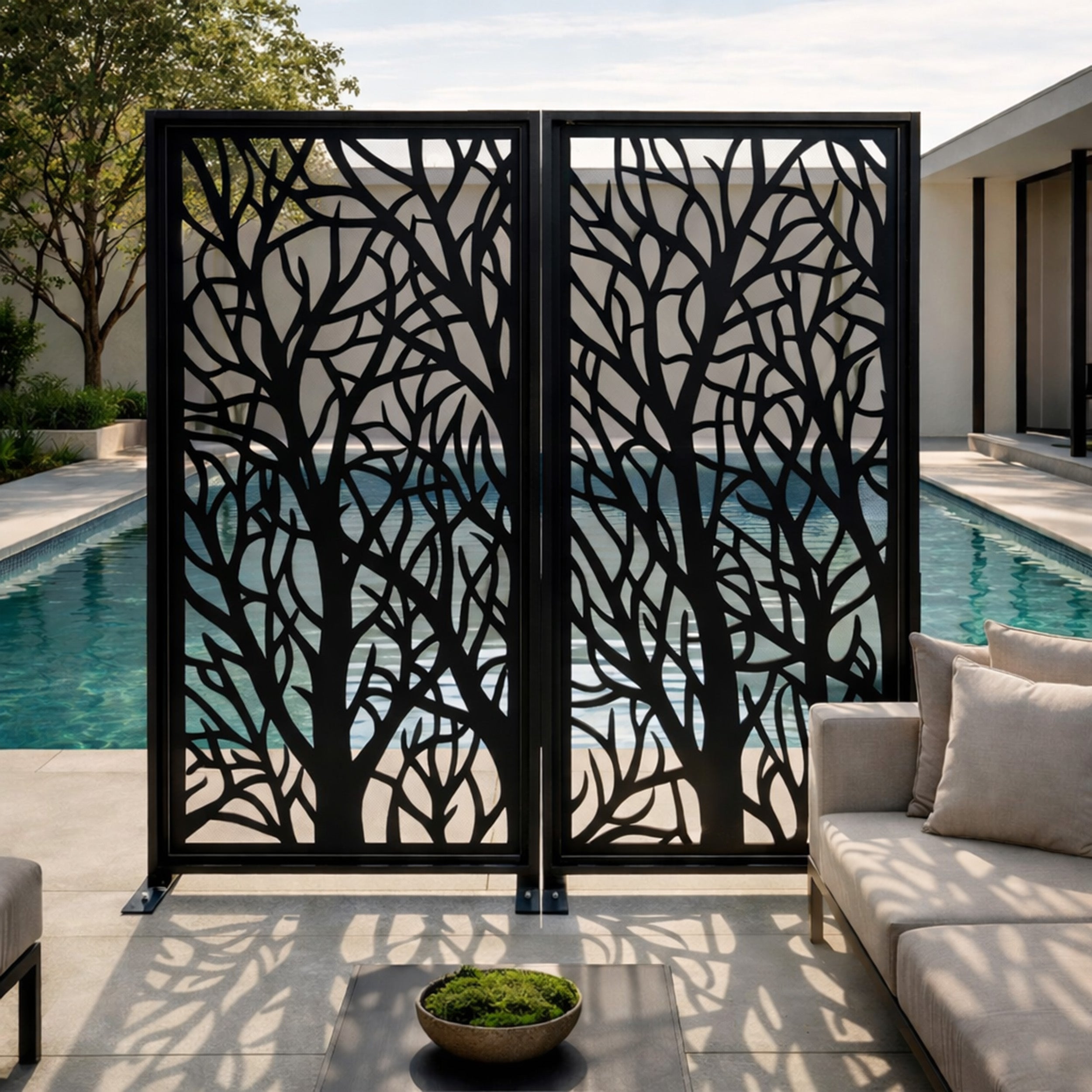 Outdoor Privacy Screen with Tree Silhouette – Custom Decorative Panel ...