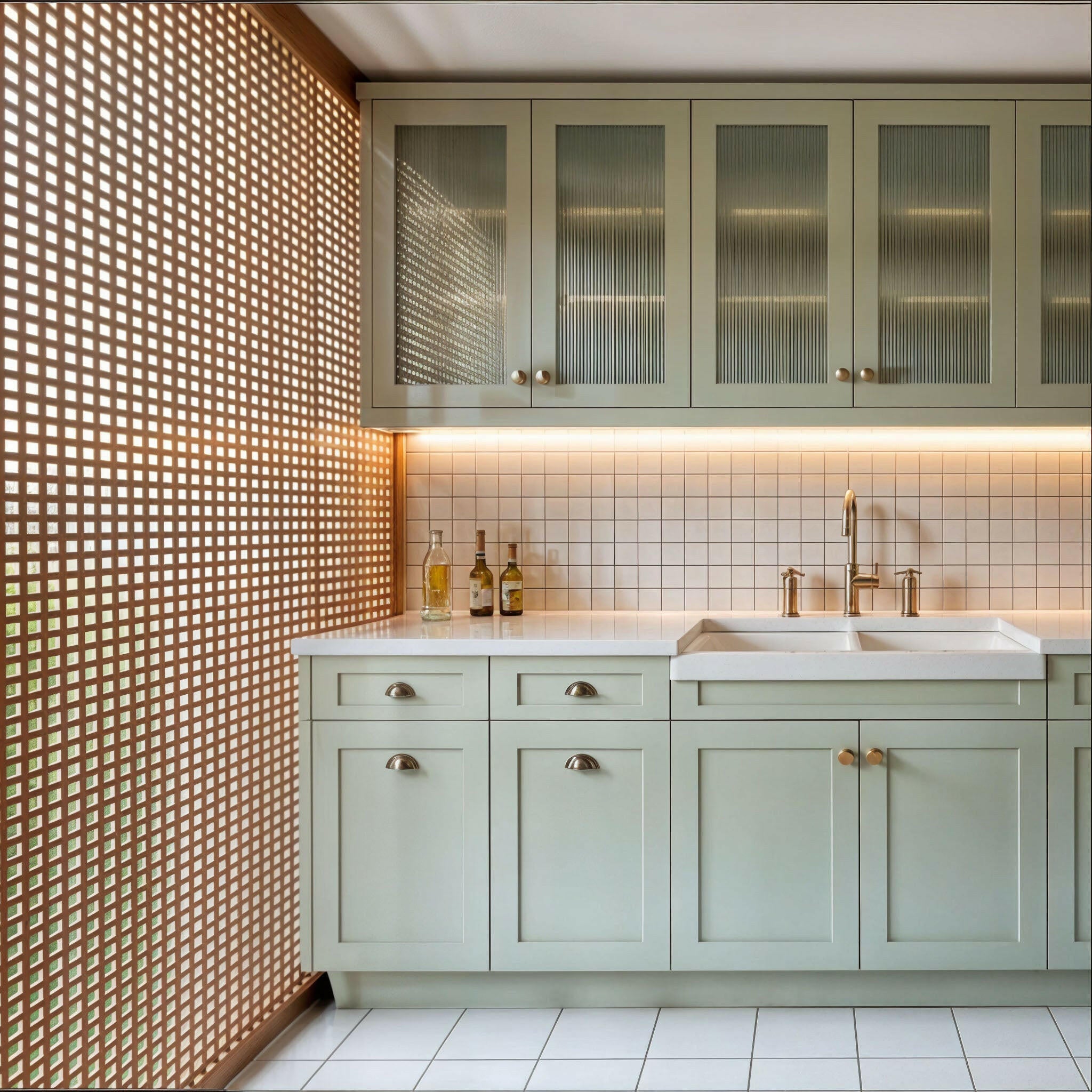 Customizable Lattice Slatted Partition Wall for Modern Interiors