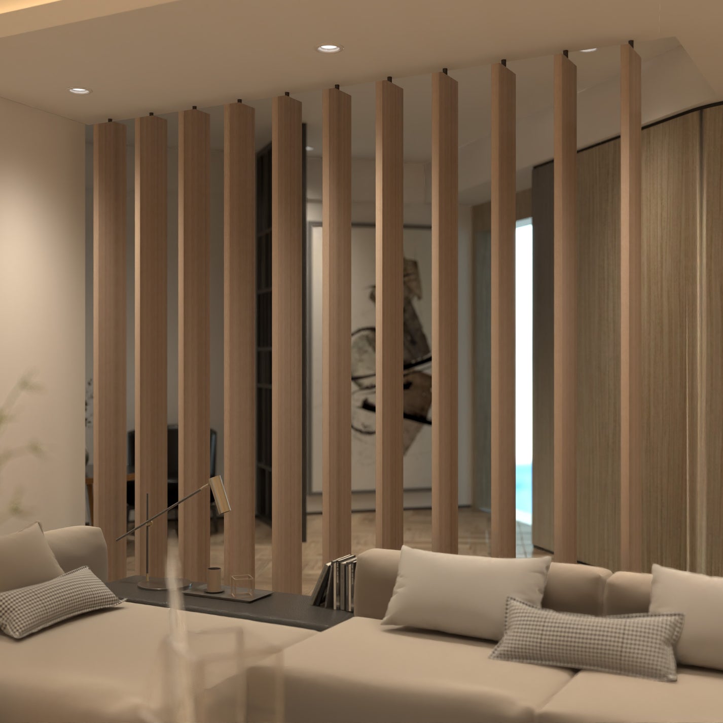 Floor to Ceiling Wood Slat Dividers With Fixed or Rotational Base ...