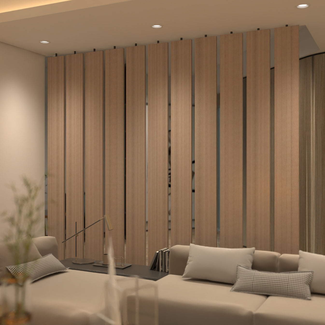 Floor to Ceiling Wood Slat Dividers With Fixed or Rotational Base ...